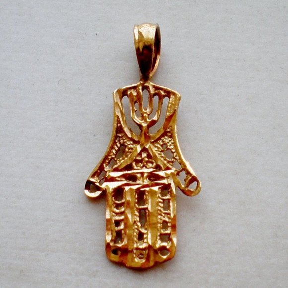 Jewelry | 14k Yellow Gold Diamond Cut Filigree Chamseh Hamsa Hand Of ...